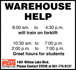Warehouse Help, Dey Distributing, Vadnais Heights, MN