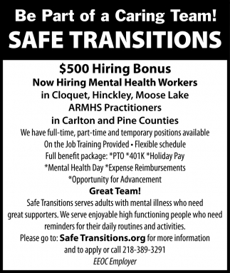 Be Part Of A Caring Team!, Safe Transitions