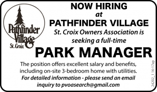 Park Manager, Pathfinder Village St. Croix, Hinckley, MN